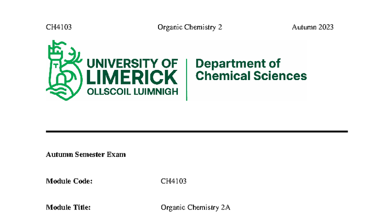 CH4103 Organic Chemistry 2 Autumn 2023 Final Exam Guide - Studocu