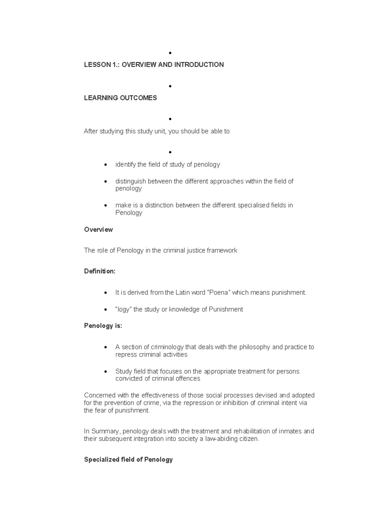 Penology: Lesson Notes on History, Concepts & Punishments - Studocu