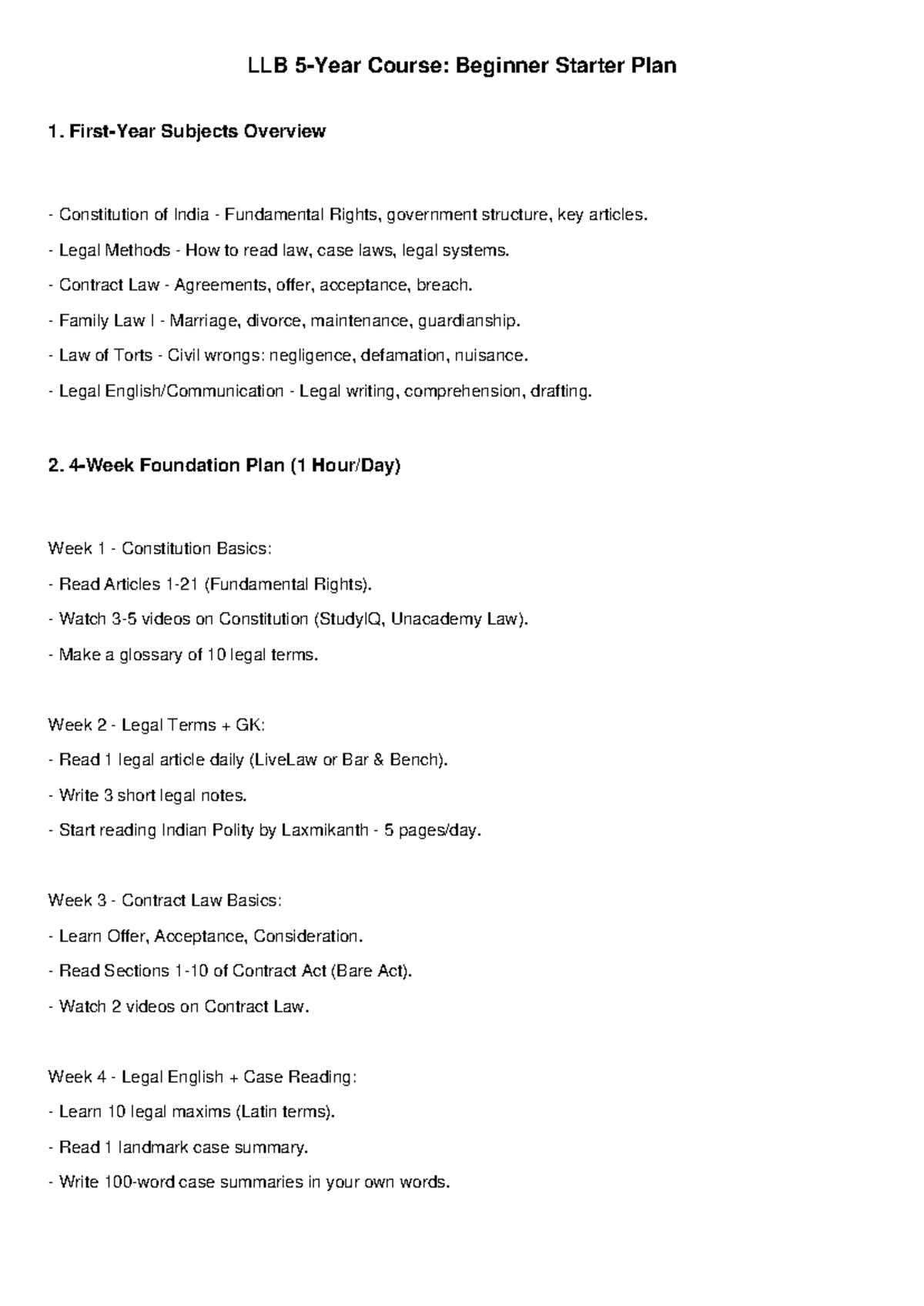 LLB 5-Year Starter Study Plan: Overview & Weekly Guide - Studocu