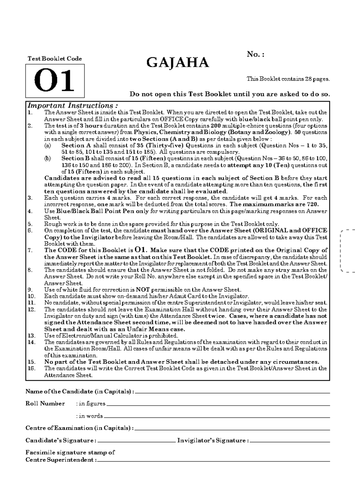 NEET-Sample-Paper-2025-01 - This Booklet contains 28 pages. ####### Do ...