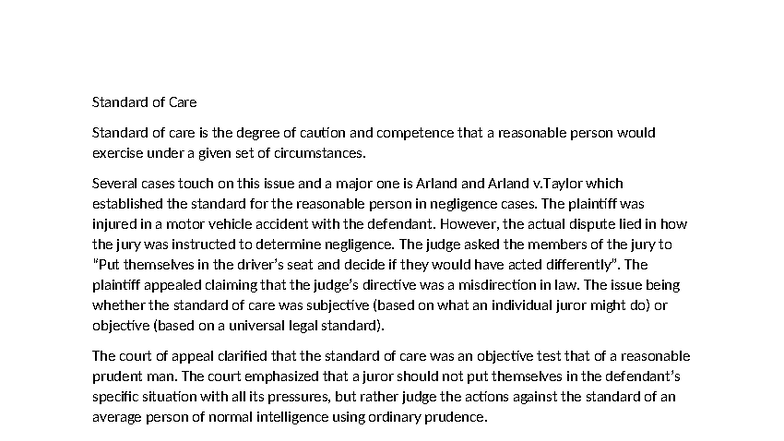 Standard of Care in Negligence Cases - Legal Notes (LAW 101) - Studocu