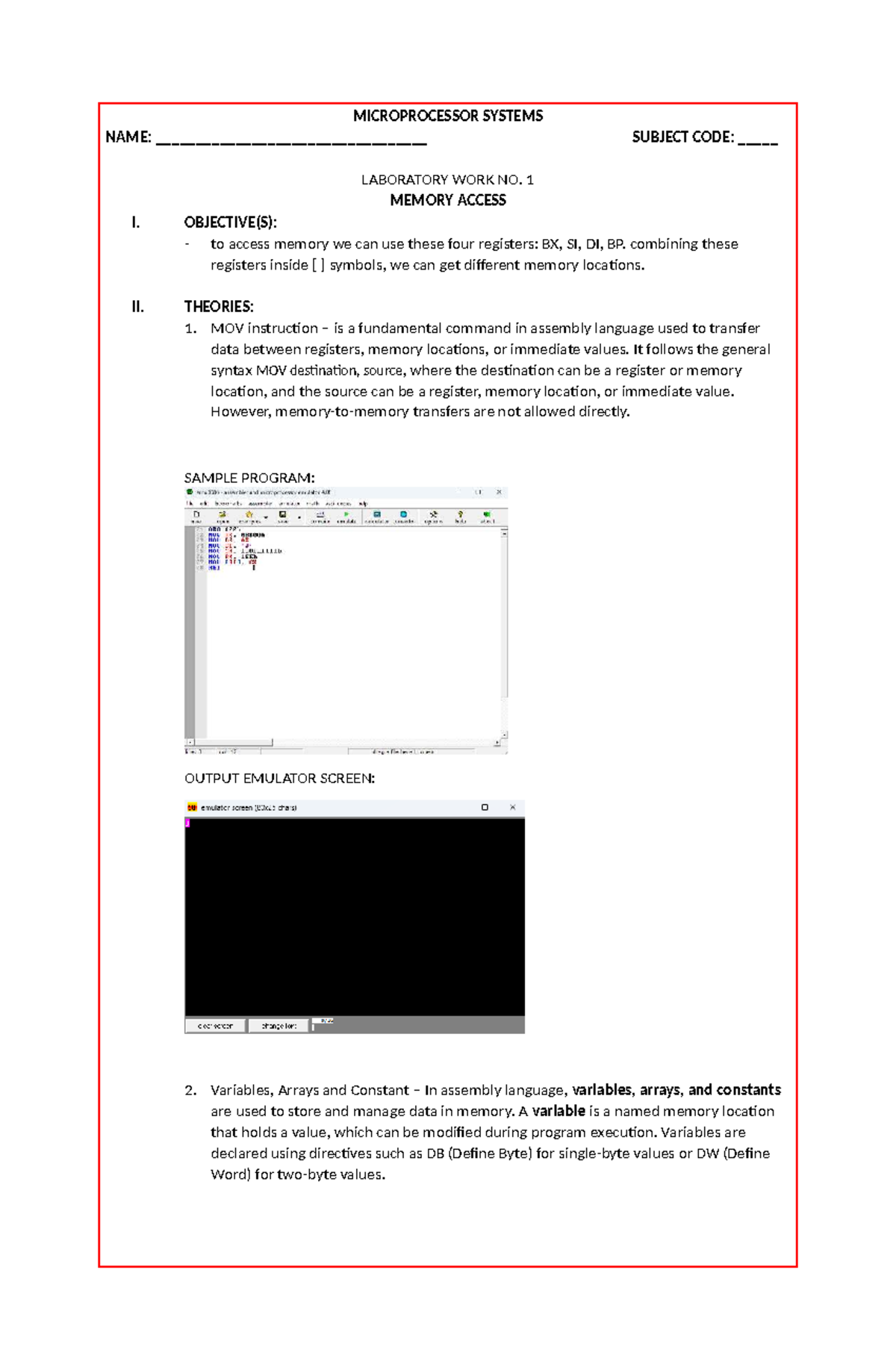 LAB-1: Memory Access in Microprocessor Systems - Assembly Language Concepts - Studocu