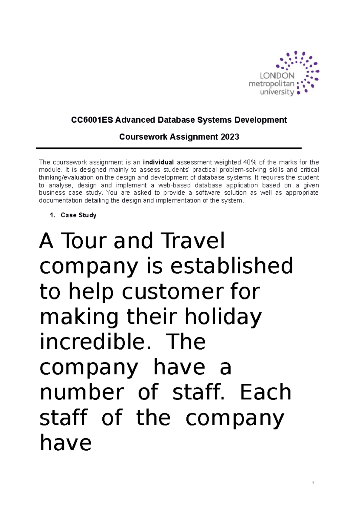 CC6001ES Advanced Database Systems Development Coursework 2023 - Studocu