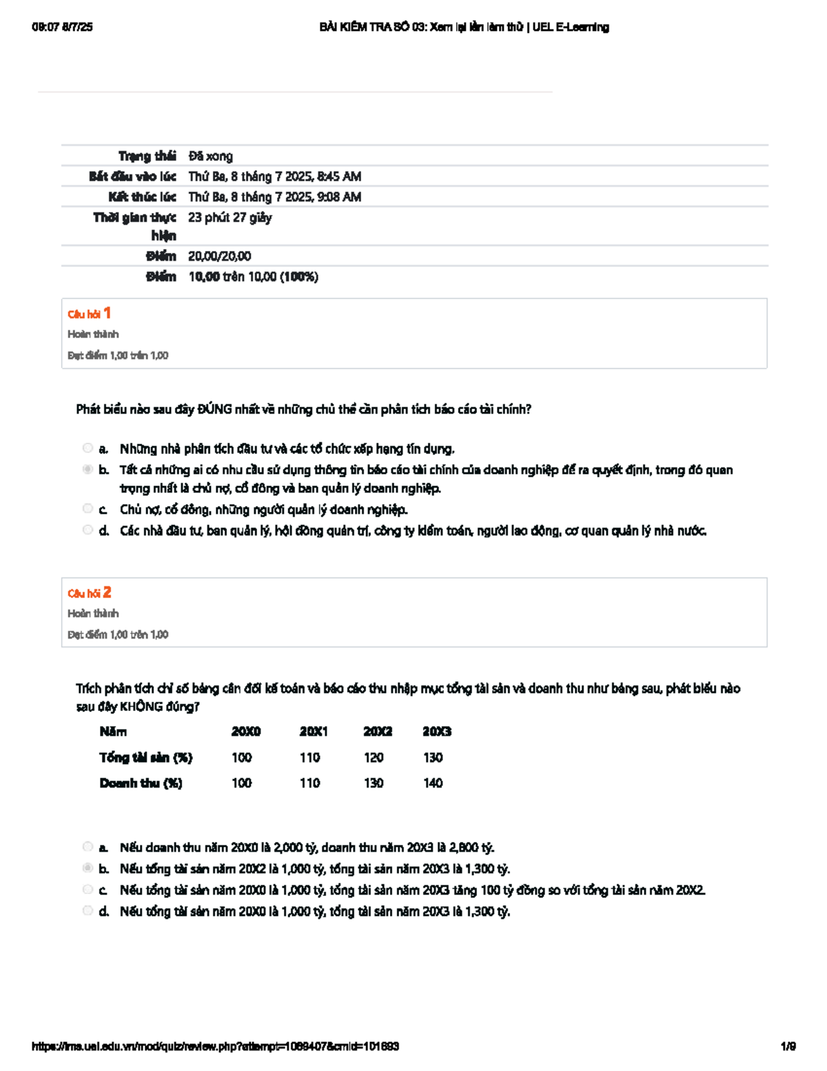 BÀI KIỂM TRA SỐ 03: Xem Lại Lần Làm Thử UEL E-Learning - Studocu