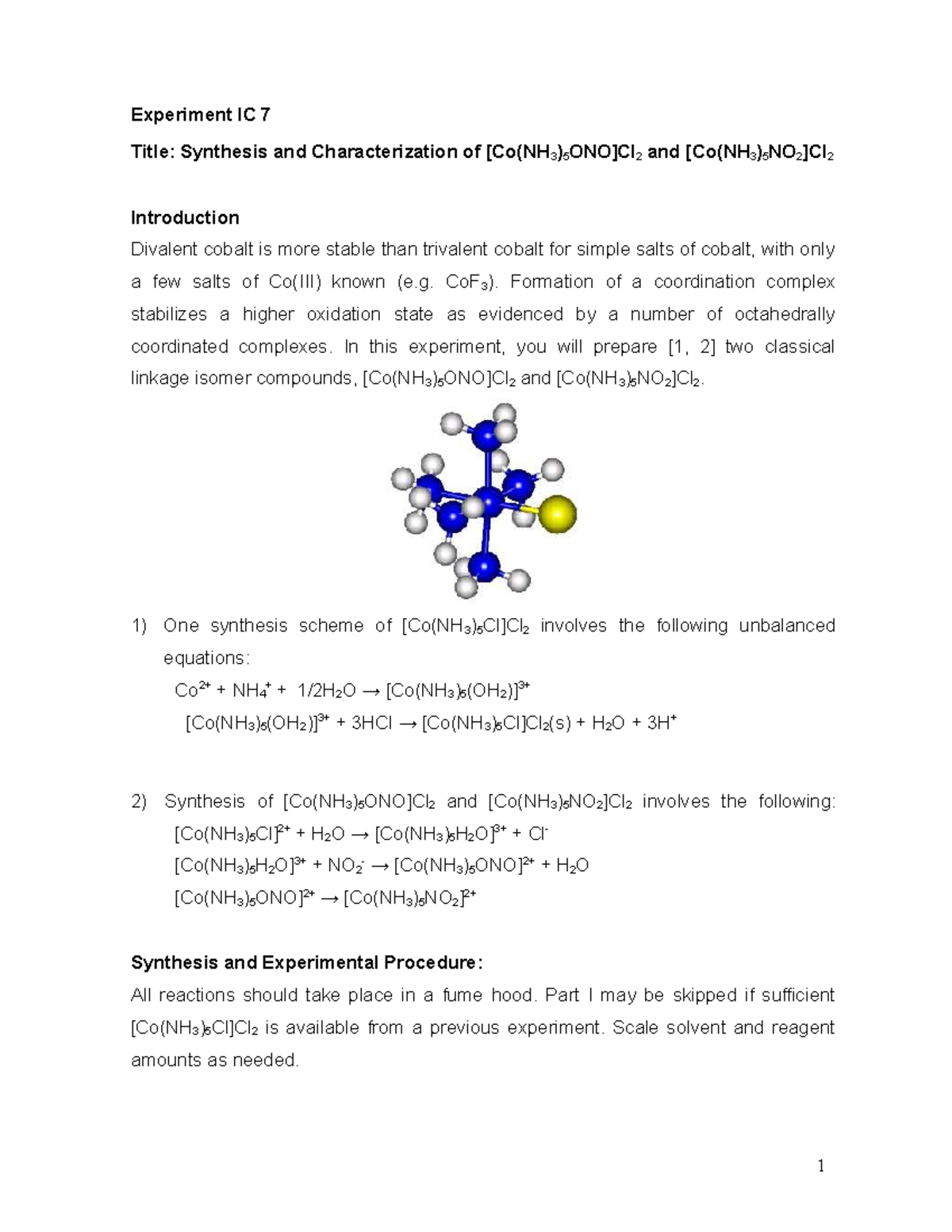 IC EXP 2 - practical for inorganic chemistry - Experiment IC 7 Title ...