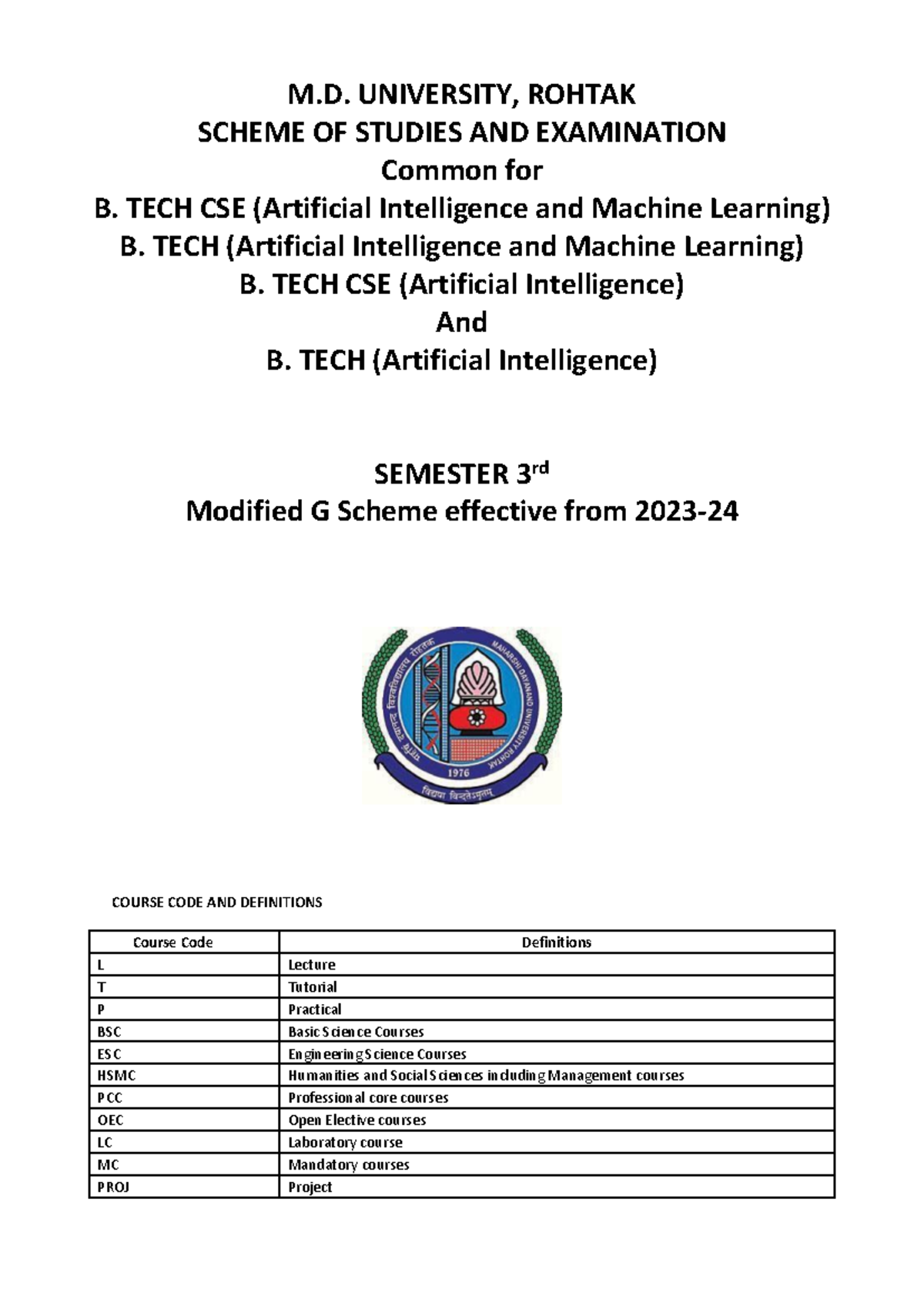 B.Tech CSE (AI & ML) 2nd Year G Scheme Study Guide 2023-24 - Studocu