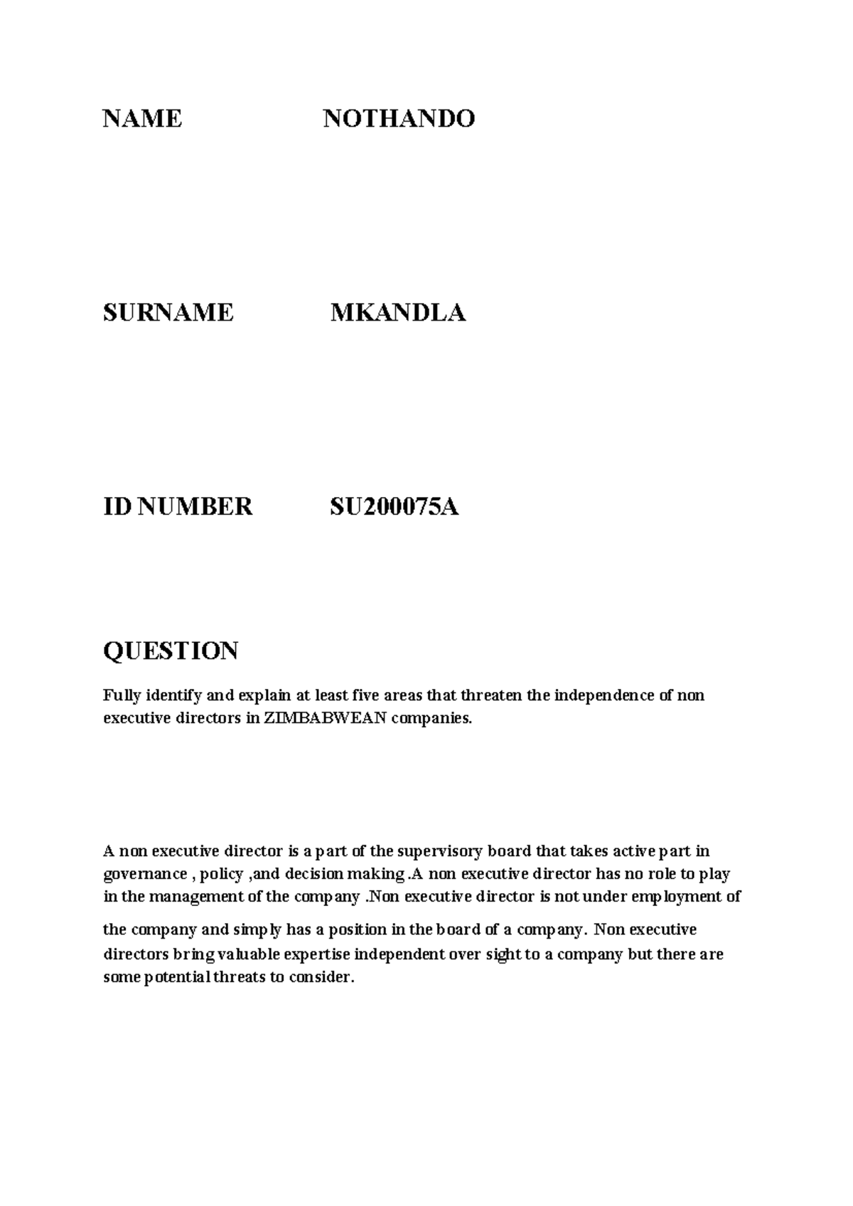 Business Ethics AND Corporate Governance 092813 - NAME NOTHANDO SURNAME ...