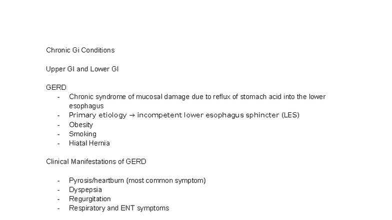 UGI and LGI chronic conditions - Chronic Gi Conditions Upper GI and ...