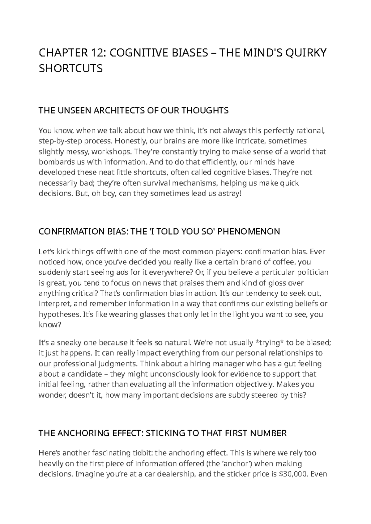 Psychology 101: Chapter 12 Review on Cognitive Biases - Studocu