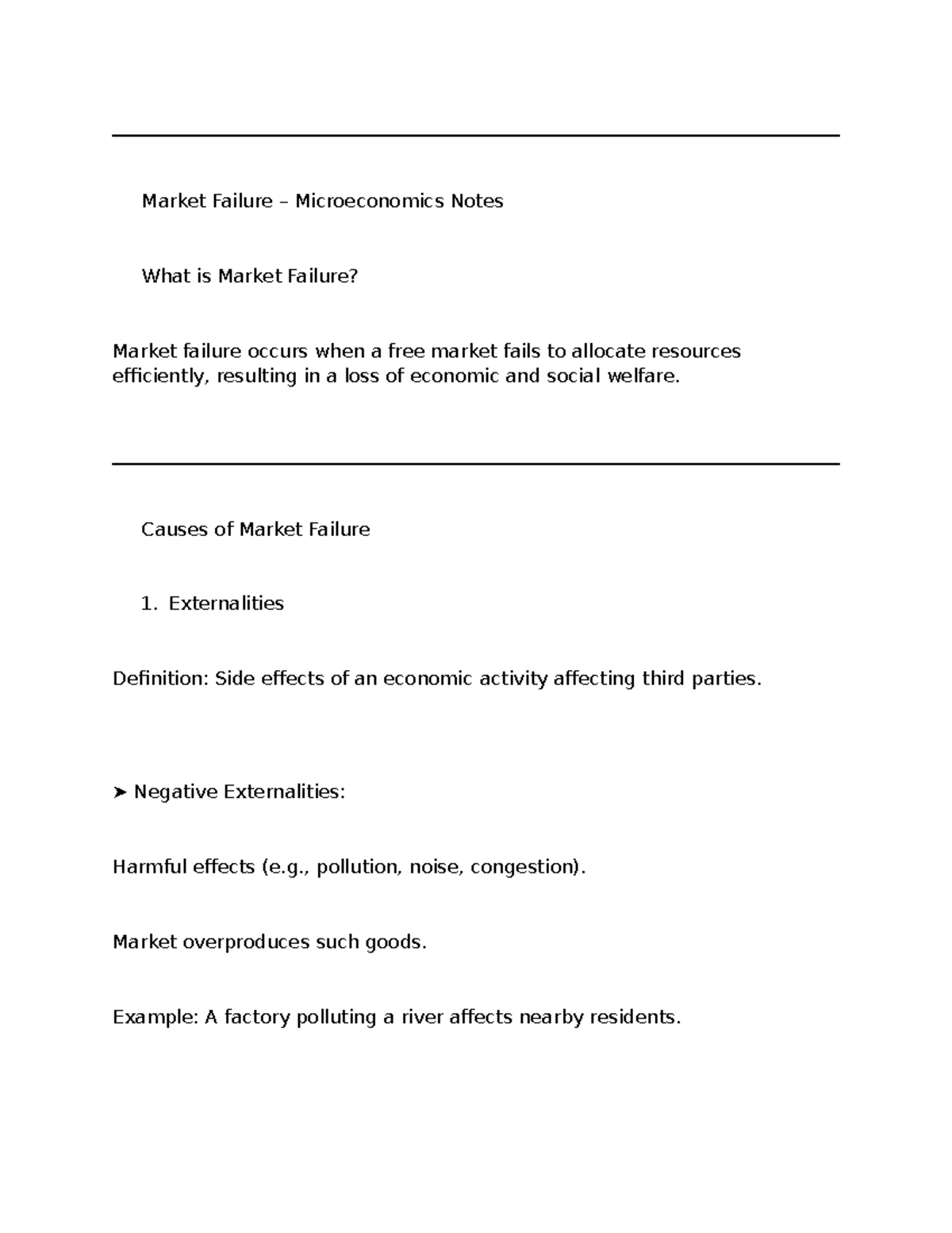 Microeconomics Notes: Market Failure Summary and Key Concepts - Studocu