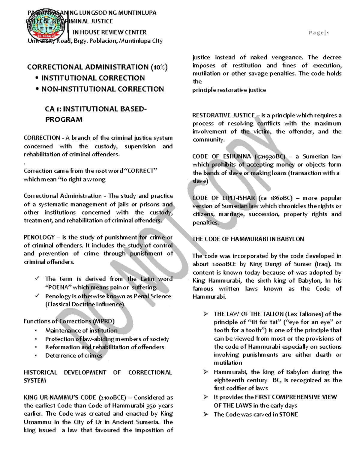 Correctional Administration Overview (CA) - Functions and History - Studocu