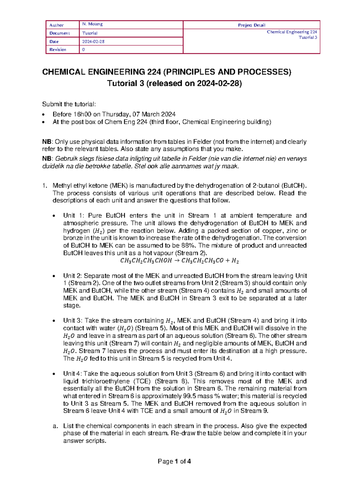 CE224 Tutorial 3 - 2024-02-28 - Document Tutorial Chemical Engineering ...