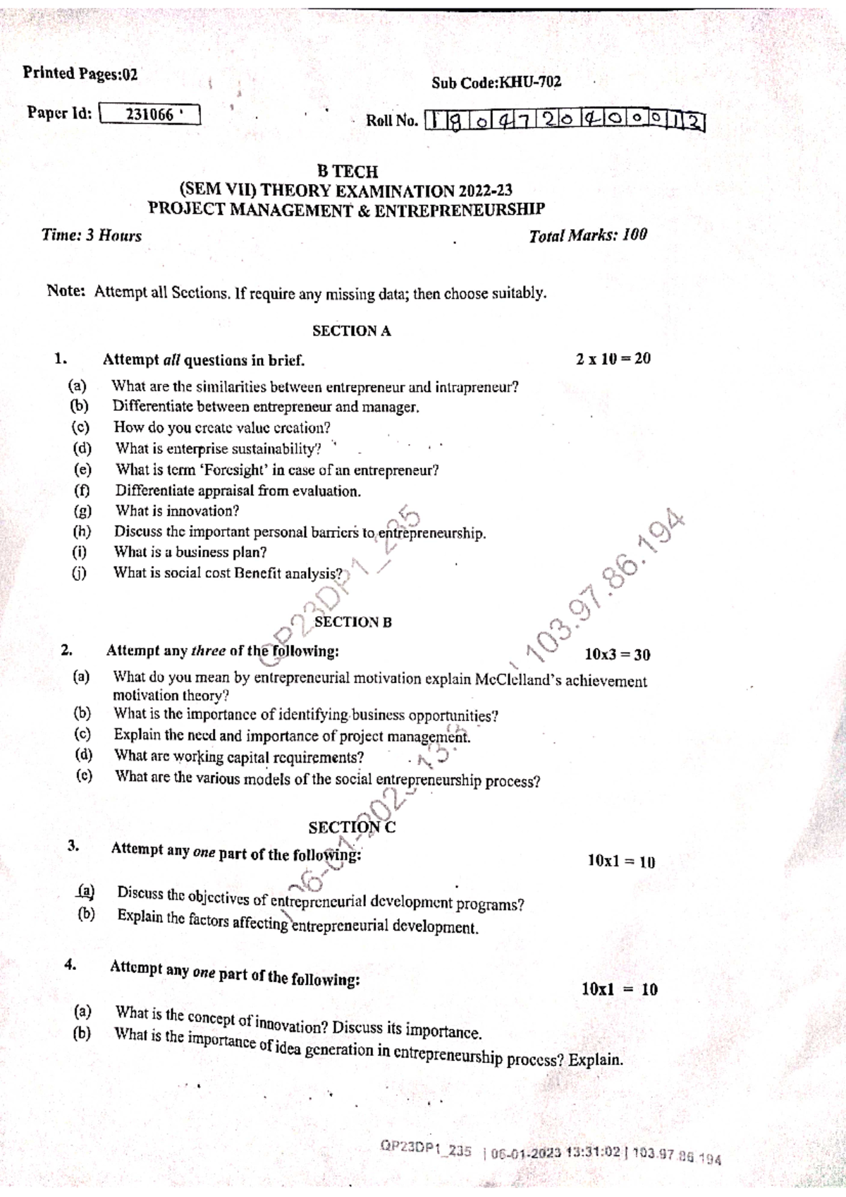 PME(KHU702) / Sample Question Paper for Exam Preparation - Studocu