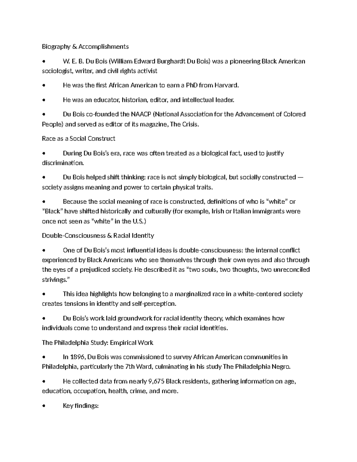 WEB 101: Biography and Contributions of W. E. B. Du Bois - Studocu