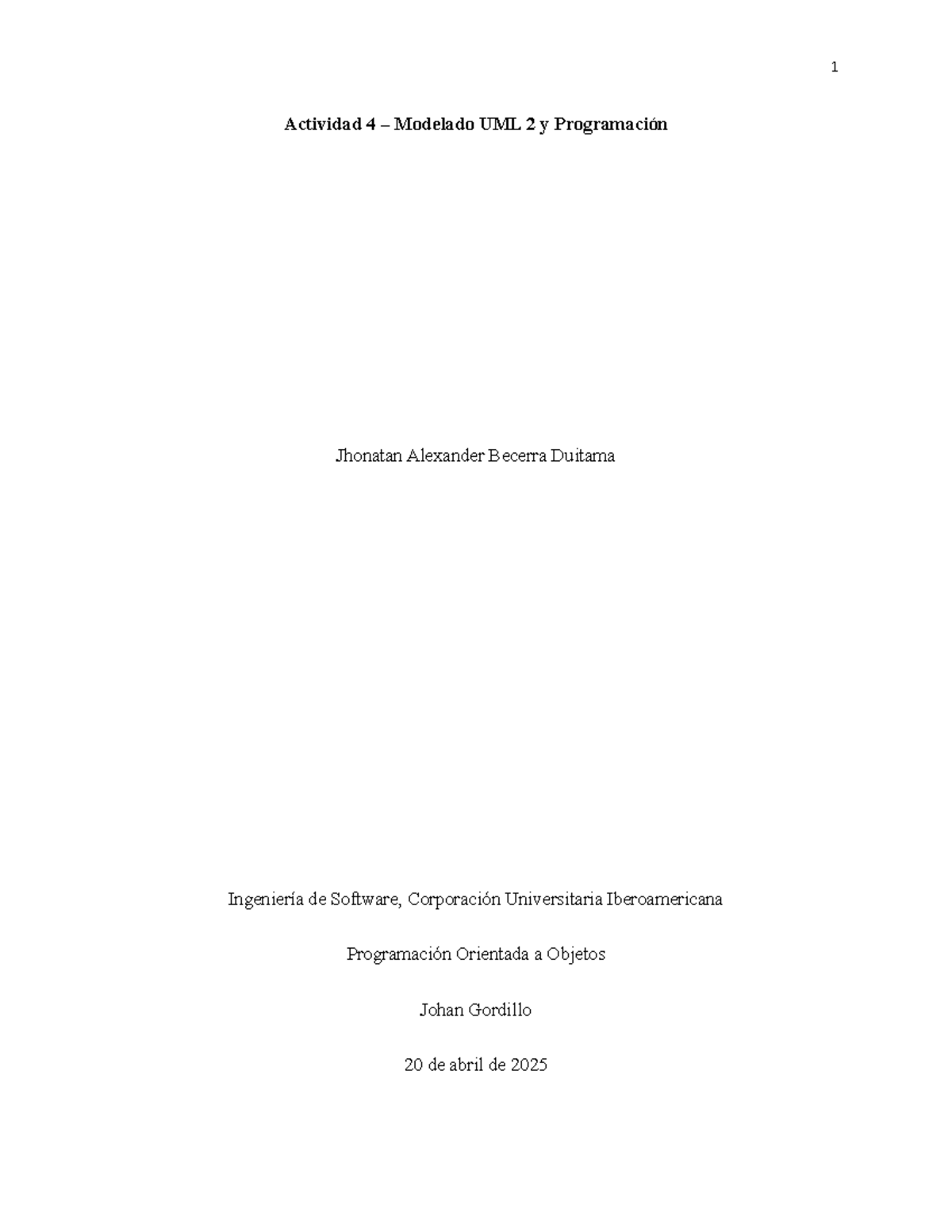 Actividad 4: Modelado UML y Programación Orientada a Objetos - Studocu