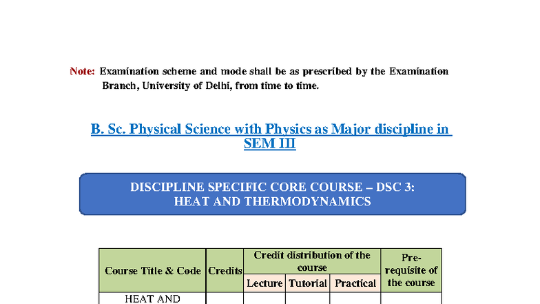 B.Sc. Physics Syllabus SEM 3: Heat and Thermodynamics Overview - Studocu
