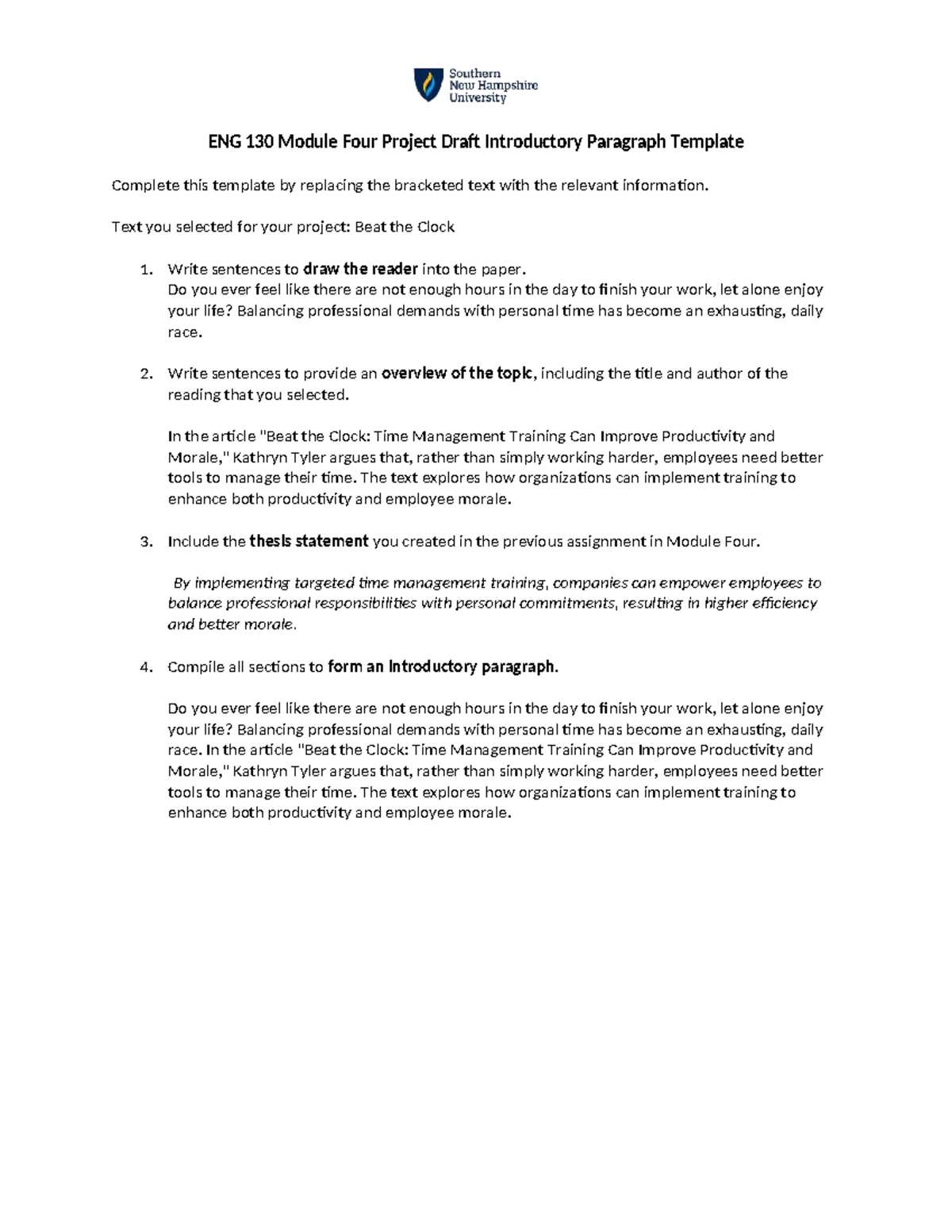 ENG 130 Module 4 Project Draft: Intro Paragraph Template - Studocu