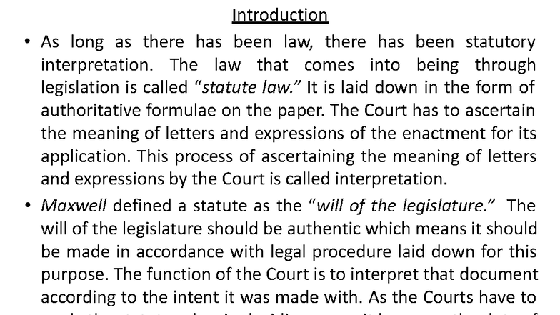 Interpretation of Statutes: Comprehensive Notes for Law 101 - Studocu