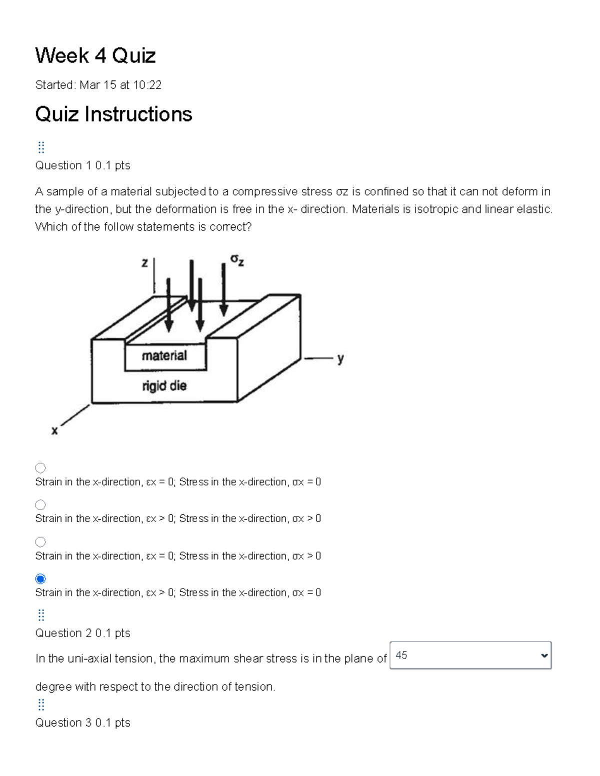 Week 4 Quiz (Full Marks) - Compressive Stress & Shear Stress Concepts ...
