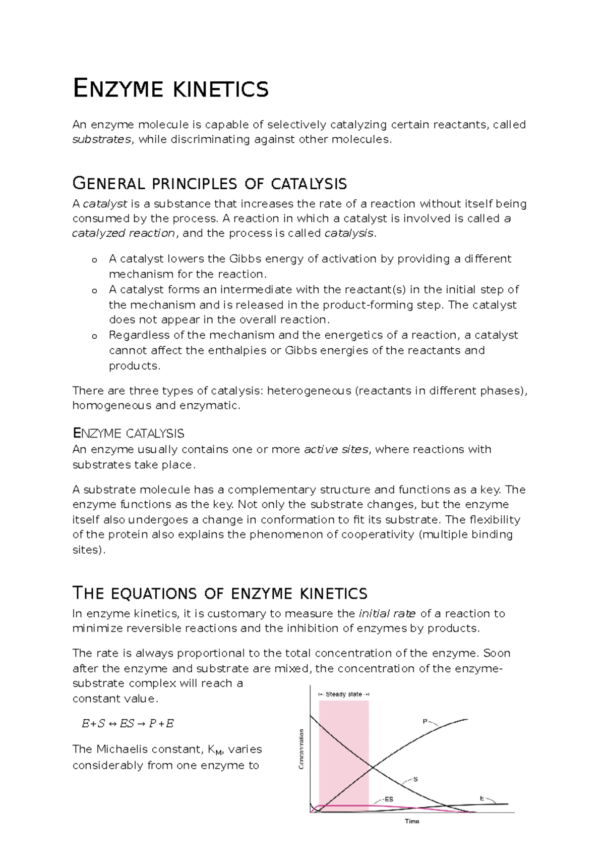 Chang CH10 - Summary of Enzyme Kinetics and Catalysis - Studeersnel