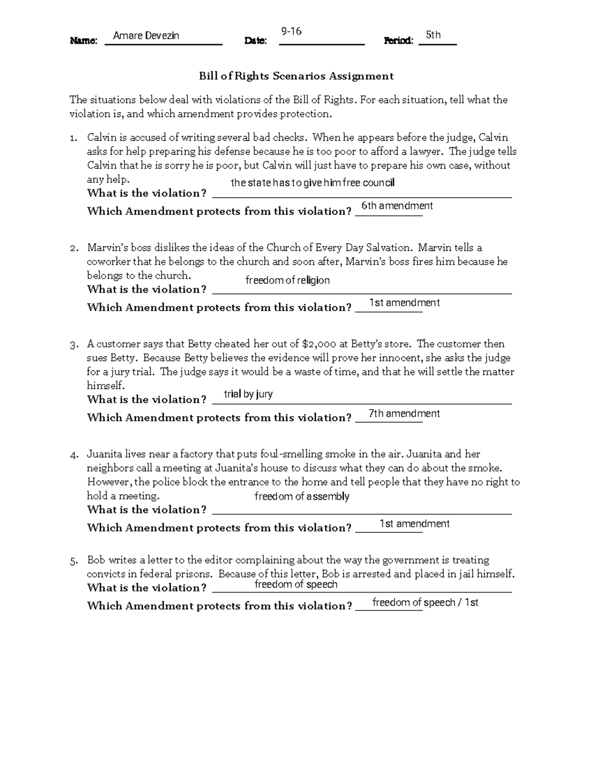 BOR Scenarios Assignment: Understanding Bill of Rights Violations - Studocu