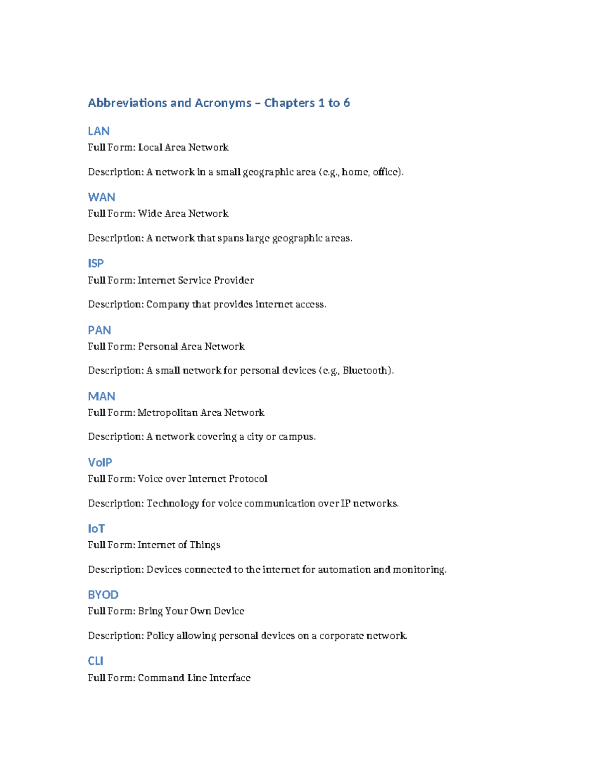 Chapter 1-6 Abbreviations & Acronyms for Networking Concepts - Studocu