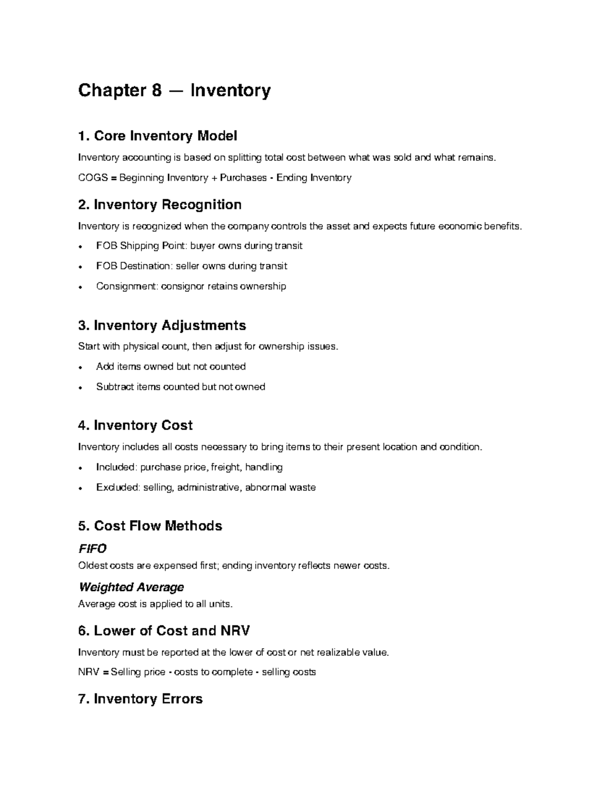 Final Exam Review: Accounting Notes for Chapter 8 Inventory - Studocu