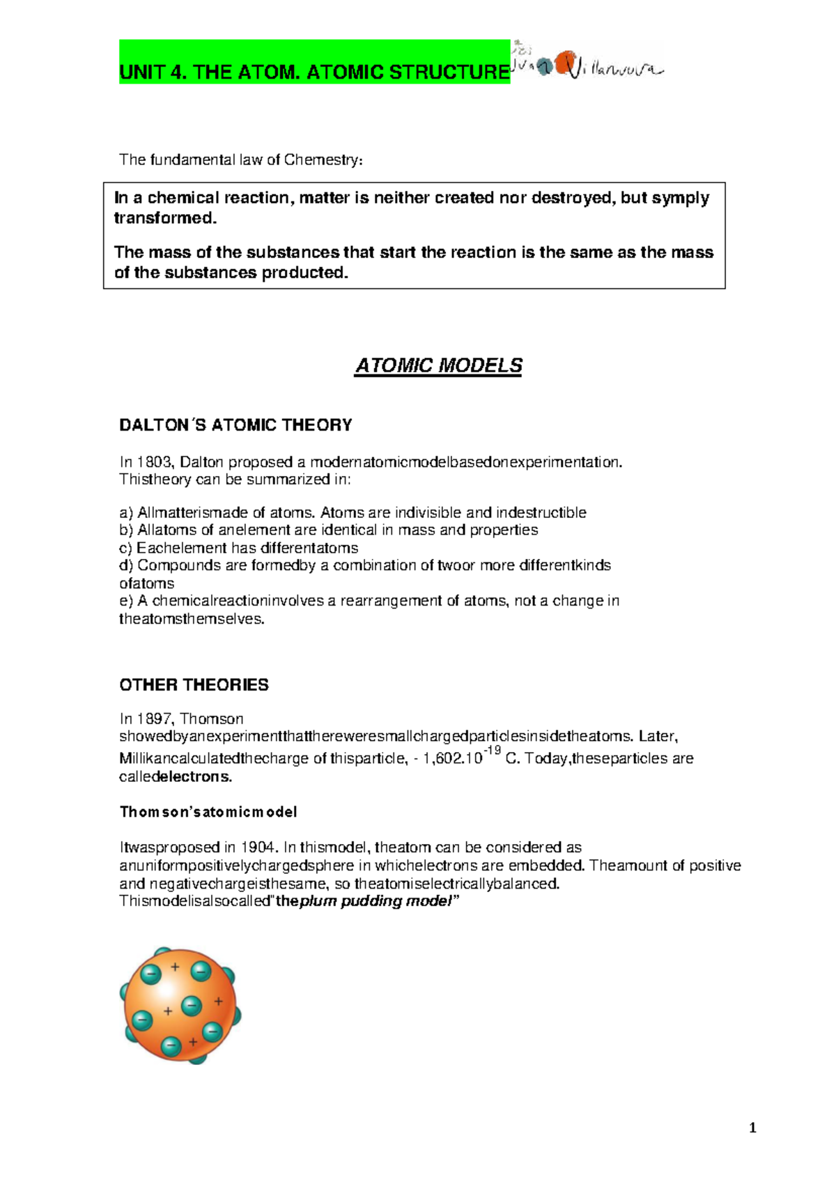 Unit 4: The Atom and Atomic Structure - Key Concepts and Theories - Studocu