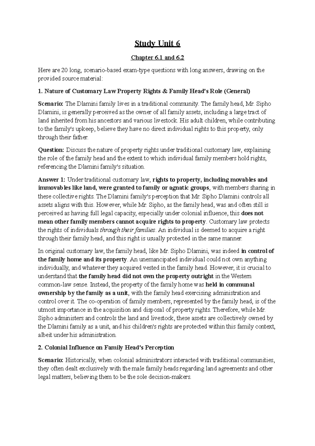 Study Unit 6: Customary Law Property Rights - Chapter 6.1 & 6.2 Exam ...