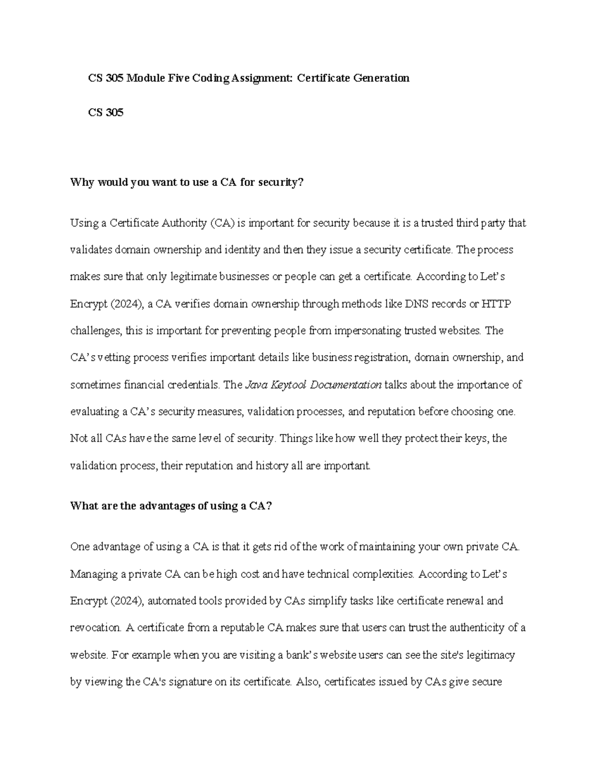 Cs 305 Module 5 Coding Assignment Importance Of Certificate