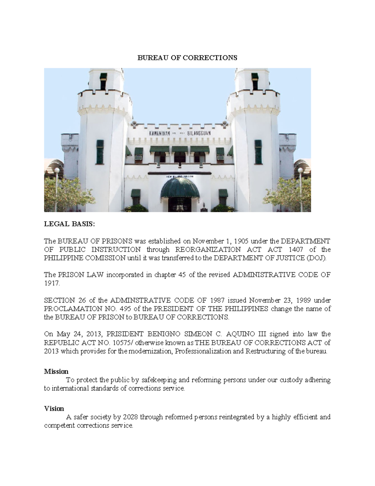 BUREAU OF CORRECTIONS EDUCATION PROGRAM: Legal Framework and ...