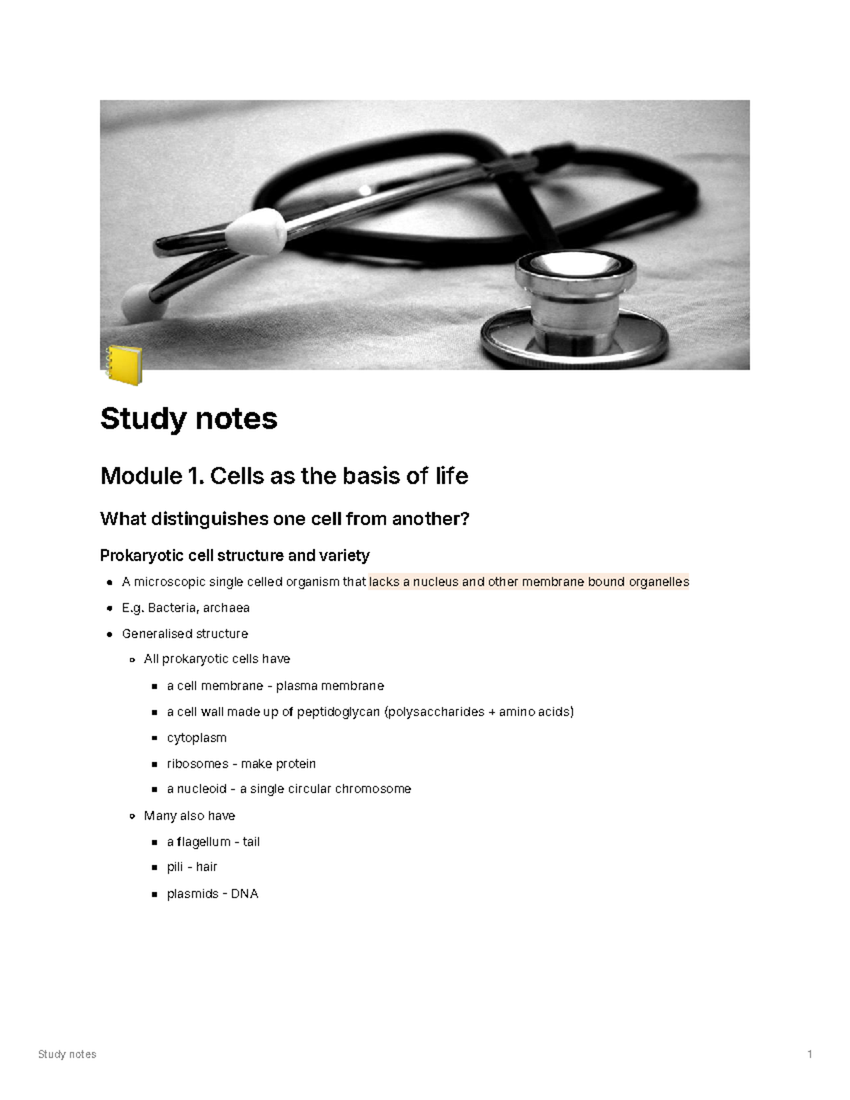 Biology Prelim Study Notes: Module 1 & 2 Overview - Studocu