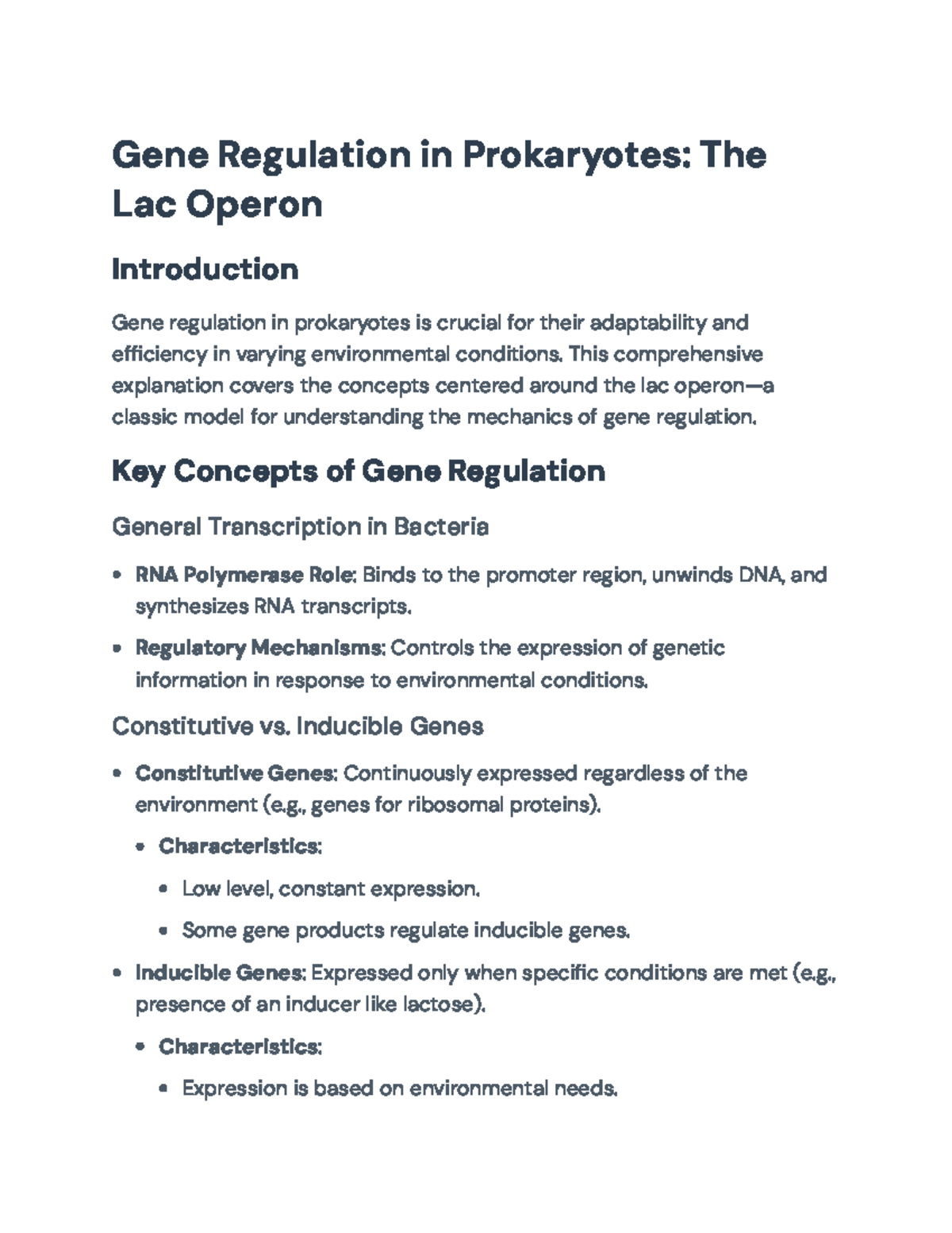 Understanding the Lac Operon: Gene Regulation in Prokaryotes (BIOL 101 ...