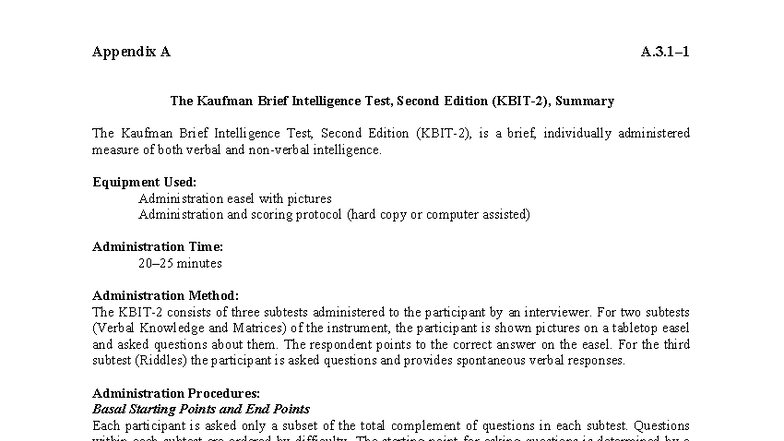 KBIT-2 Summary: Kaufman Brief Intelligence Test, 2nd Ed. - Studocu