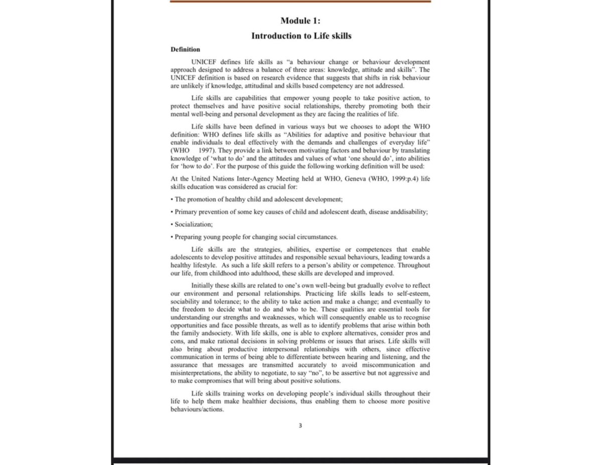 Life Skill mod 1 - Module 1: Introduction to Life skills Definition ...