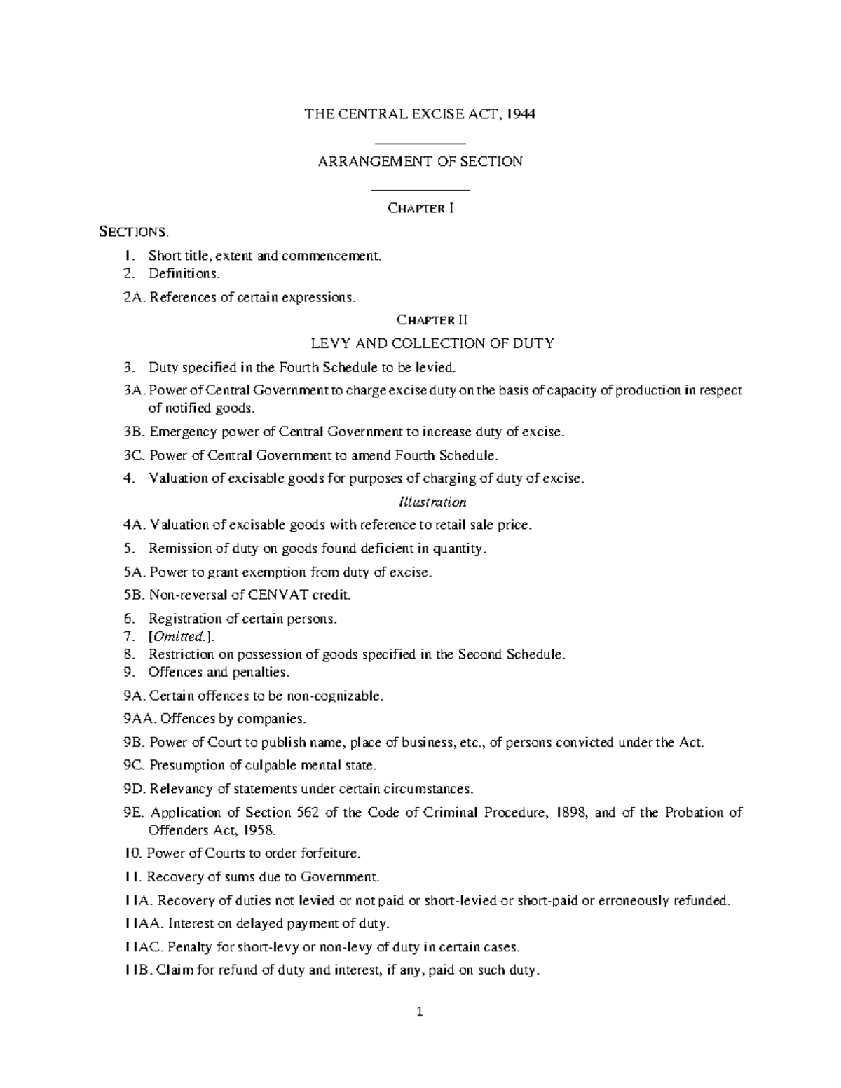 Central Excise Act, 1944: Comprehensive Section Arrangement Guide - Studocu