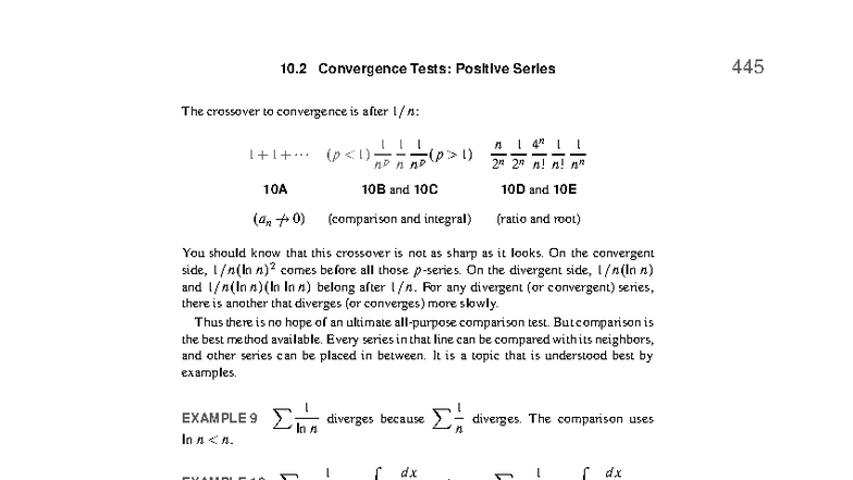 CH10 10.2 Convergence Tests: Positive Series Summary Notes - Studocu