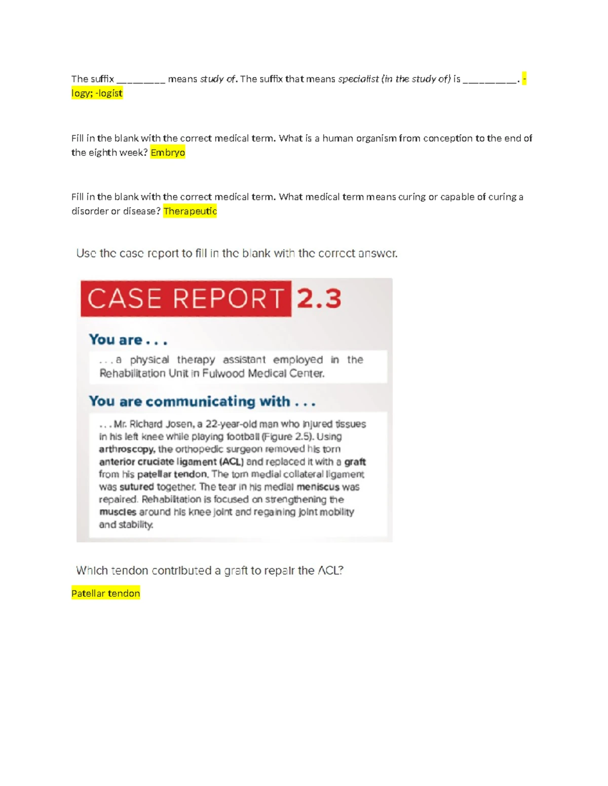 1 - Chapter 1 Homework: Medical Terminology Practice and Exercises ...