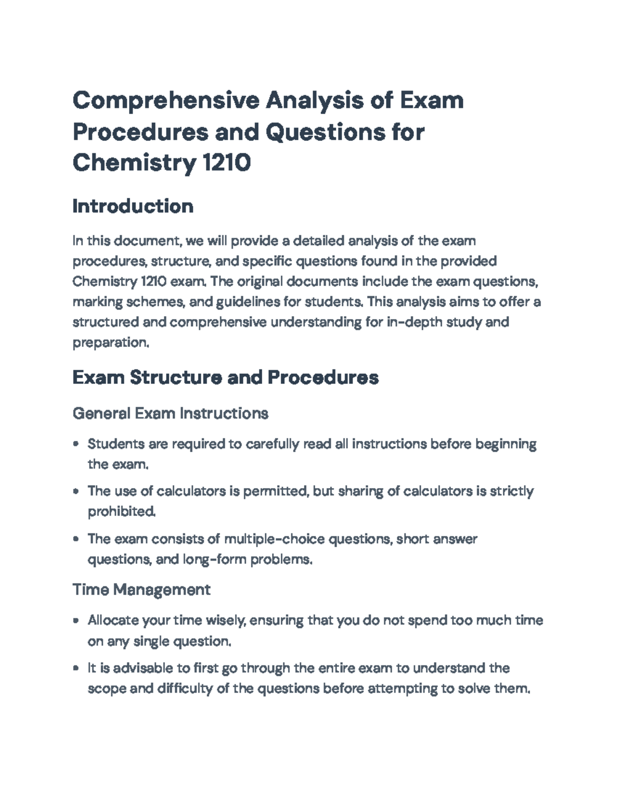 Comprehensive Exam Analysis & Study Guide for Chemistry 1210 ...