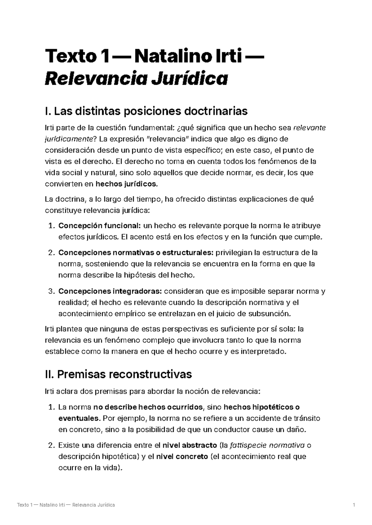 Texto 1: Relevancia Jurídica según Natalino Irti - Studocu