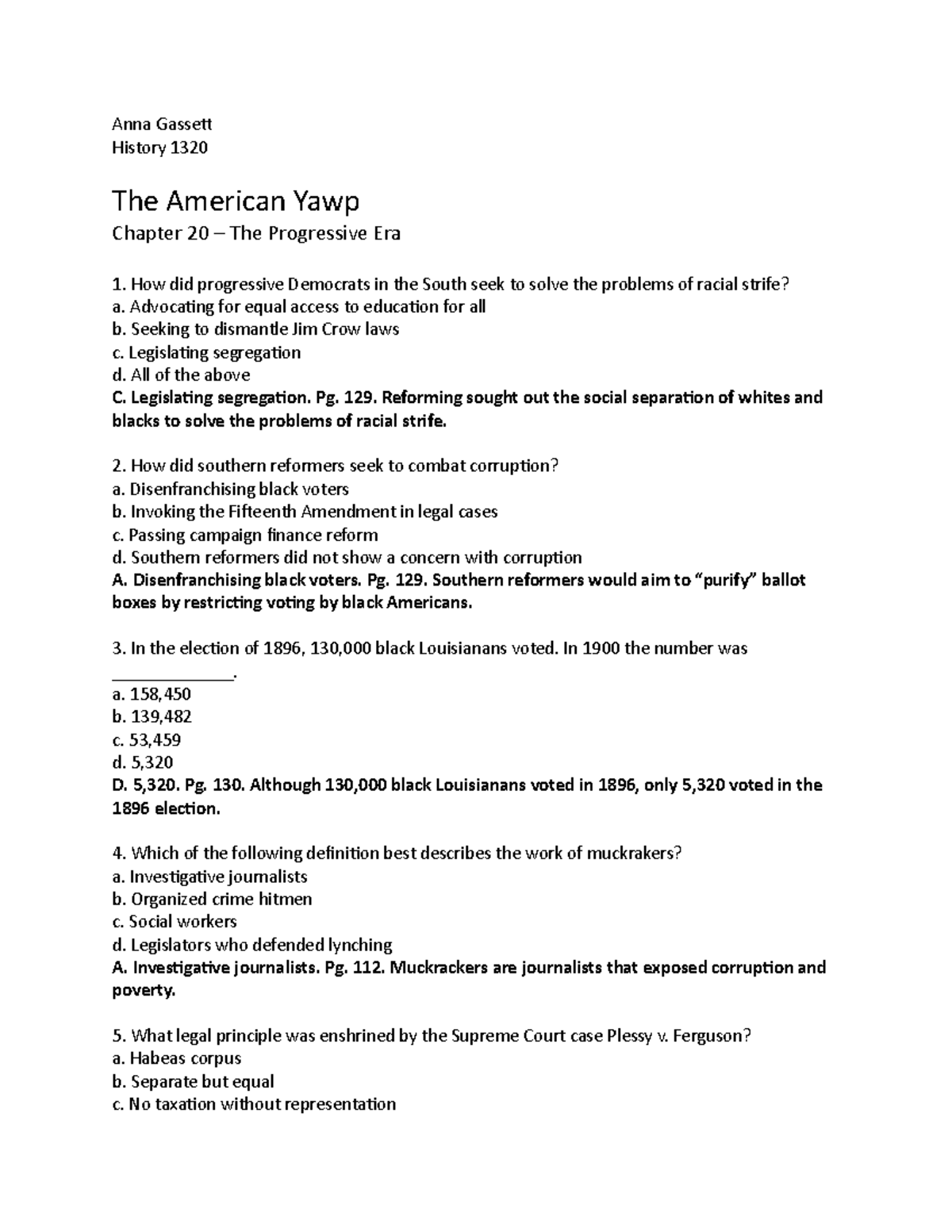 History 1320 Chapter 20 Review: The Progressive Era Exploration - Studocu