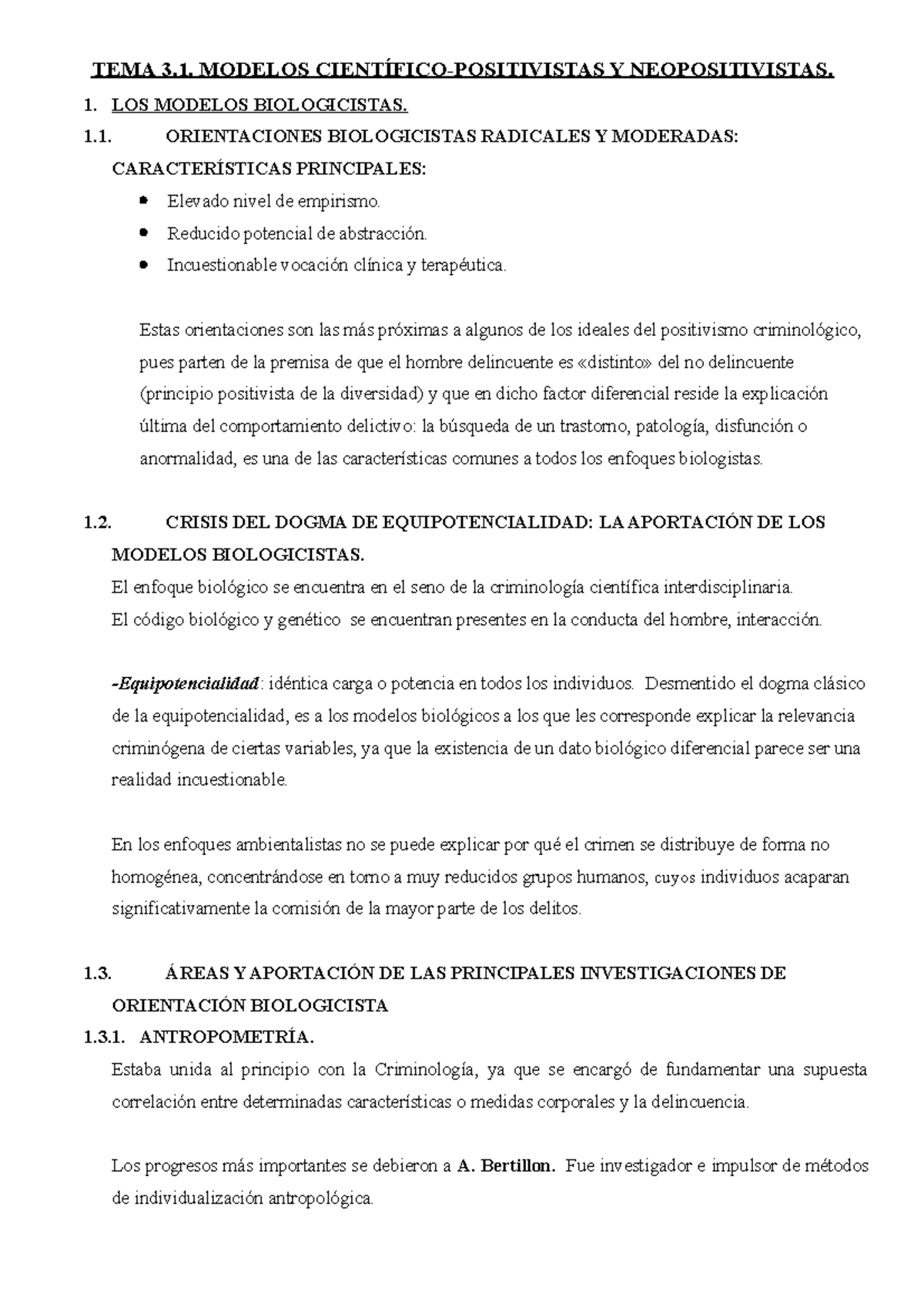 Tema 3 (Resumen) - TEMA 3. MODELOS CIENTÍFICO-POSITIVISTAS Y NEOPOSITIVISTAS. 1. LOS MODELOS ...