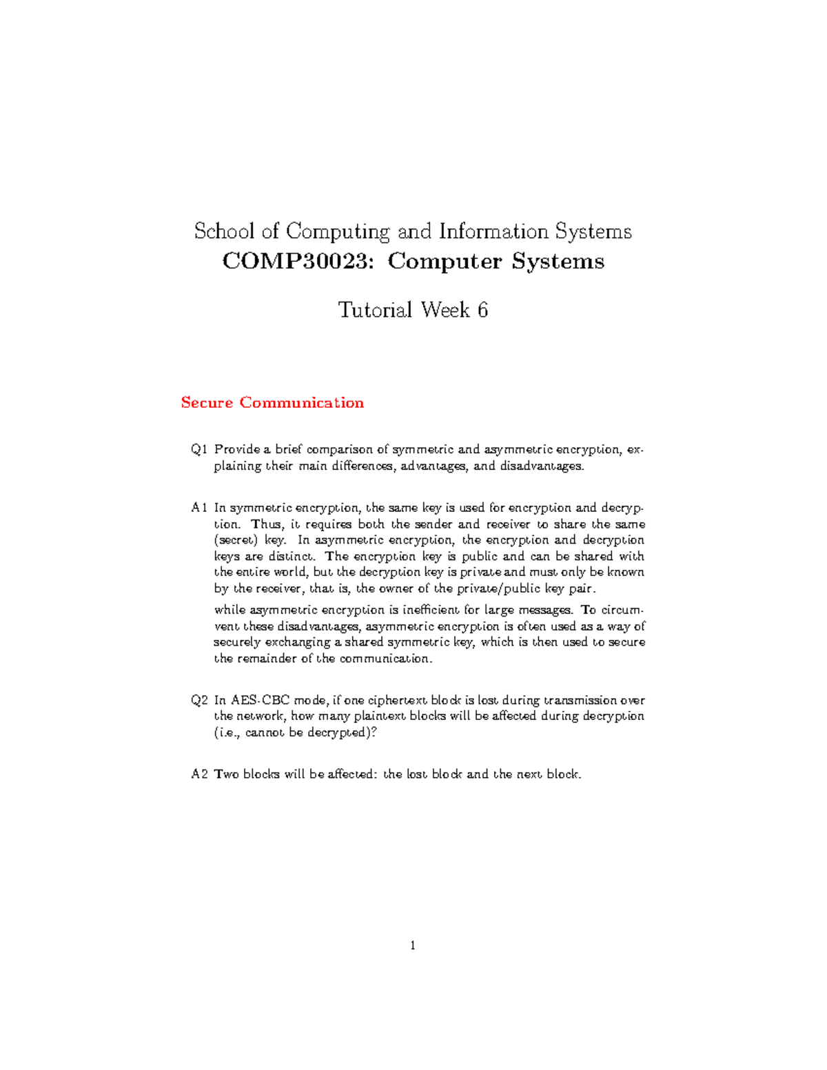 COMP30023: Computer Systems Tutorial Week 6 Solutions on Secure ...