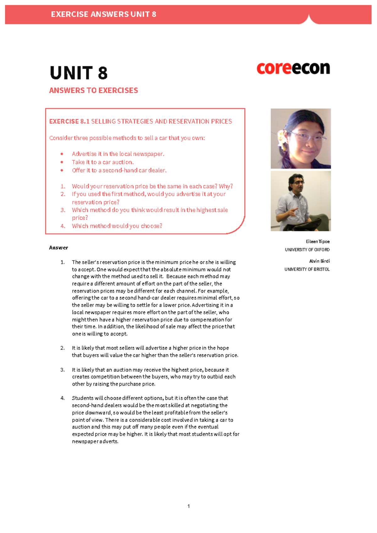 CORE Unit 8 Selling Strategies and Price Theory Answers - Studocu