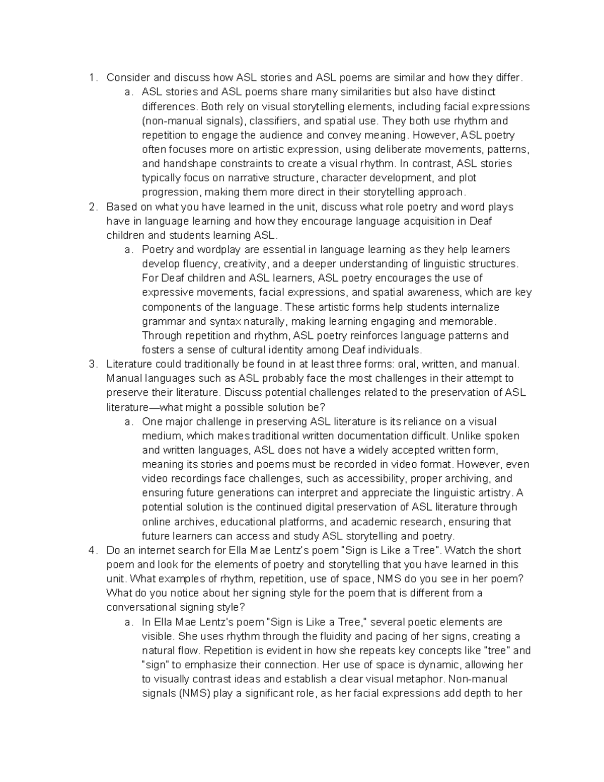ASL 2 Unit 4: Exploring ASL Stories vs. Poetry and Their Impact - Studocu