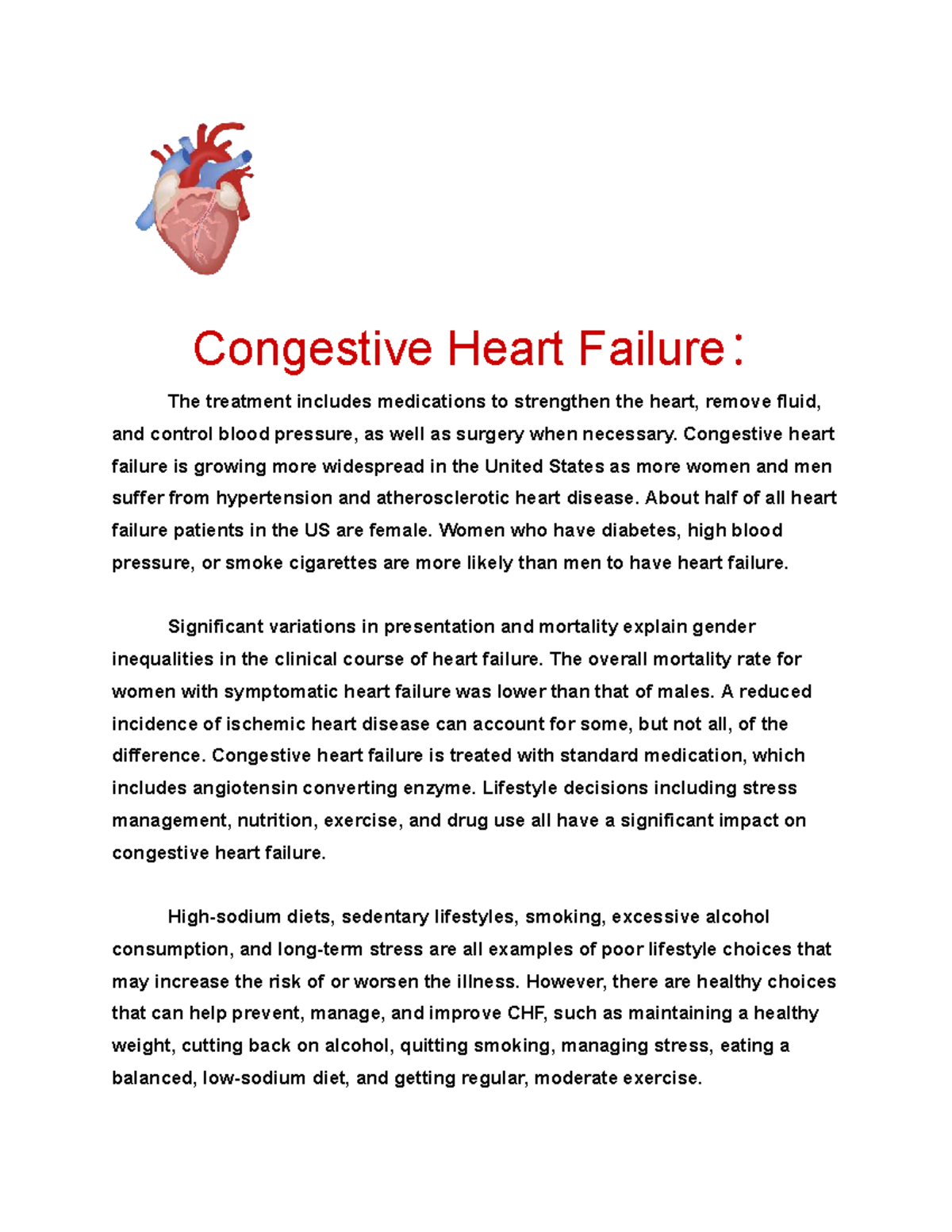 Congestive Heart Failure: Treatment, Gender Differences, and Lifestyle ...