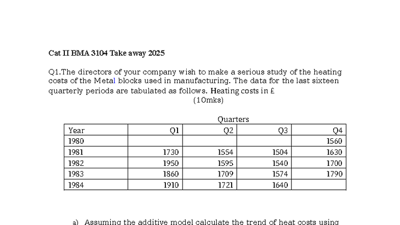 Cat II BMA 3104 2025 Q1 Heating Costs Analysis and Forecasting - Studocu