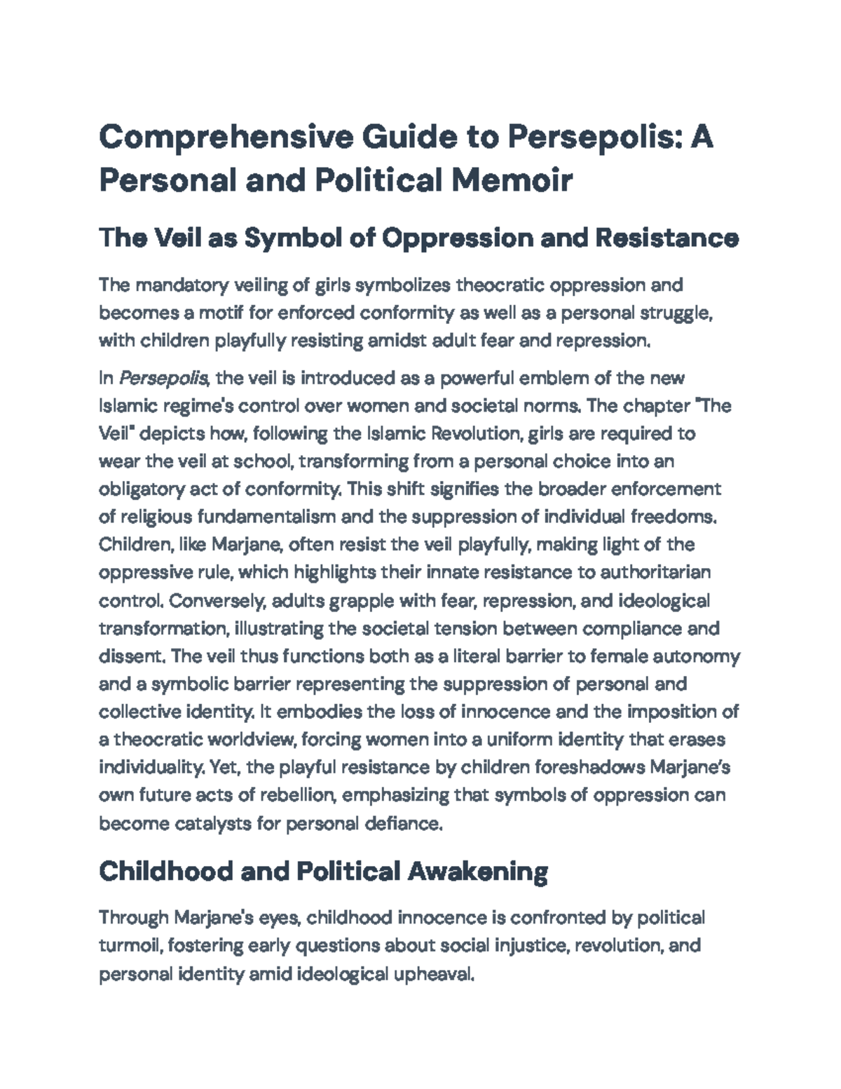 Final Exam Essay: Analyzing Persepolis and Themes of Resistance ...
