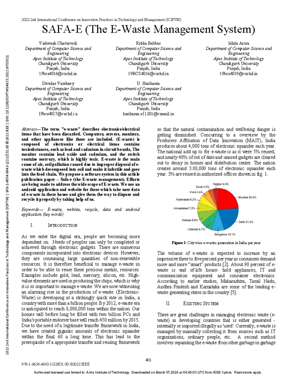 SAFA-E The E-Waste Management System - 401 978-1-6654-6643-1/22/$31 ©2022 IEEE SAFA-E (The E ...