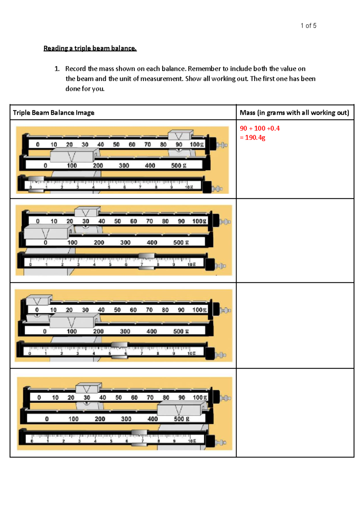 Mass and Measuring Mass Theory Work: Triple Beam Balance Lab - Studocu